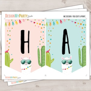 Happy Birthday Banner Llama Birthday Banner Fiesta Birthday - Etsy
