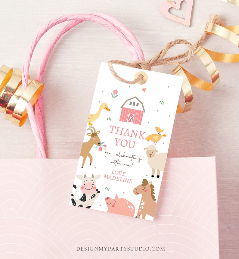Editable Farm Favor Tags Tags Pink Farm Birthday Thank You - Etsy