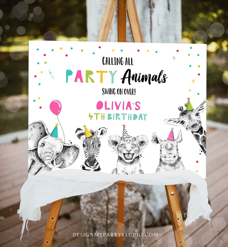Editable Party Animals Welcome Sign Party Animal Sign Zoo - Etsy