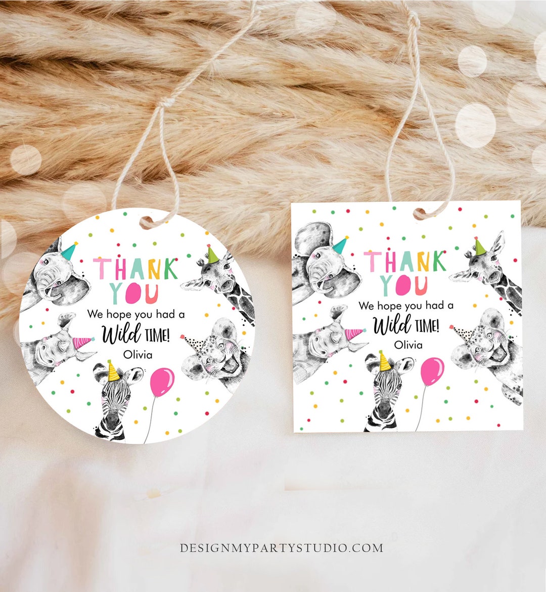 Editable Party Animals Favor Tags Wild One Animals Thank You Tag Safari ...