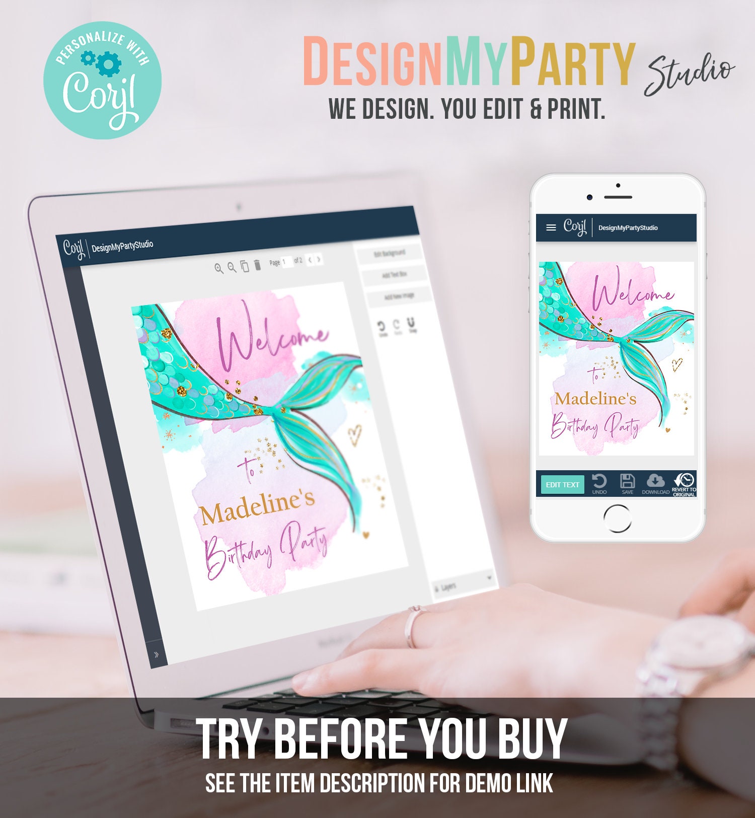 Editable Mermaid Welcome Sign Mermaid Birthday Sign Girl Mermaid Tail ...