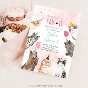 Editable Cat Birthday Party Invitation Kitten Birthday Invite Pink Girl ...