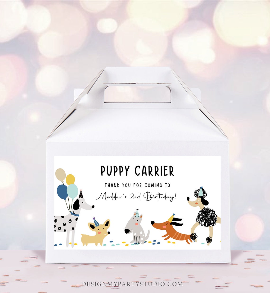 Editable Puppy Carrier Box Favor Label Puppy Birthday Favor Box Boy ...