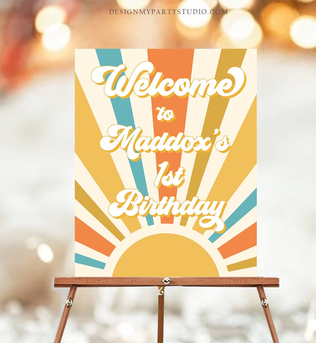 Editable Sunshine Birthday Welcome Sign Sun Welcome Poster Boy Retro ...