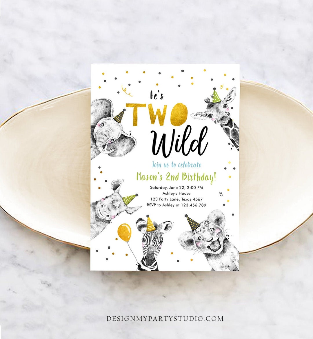 Editable Two Wild Birthday Invitation Safari Animals Party - Etsy