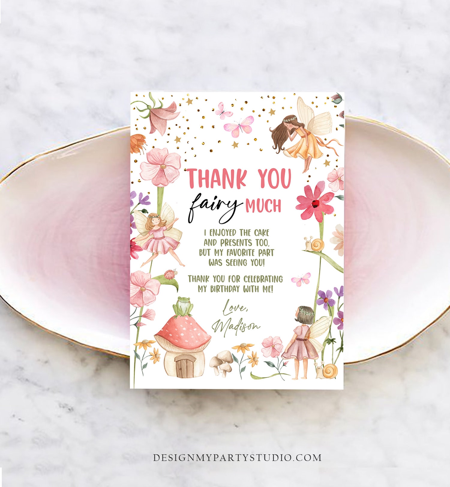 Editable Fairy Birthday Thank You Card Fairy Garden Birthday - Etsy