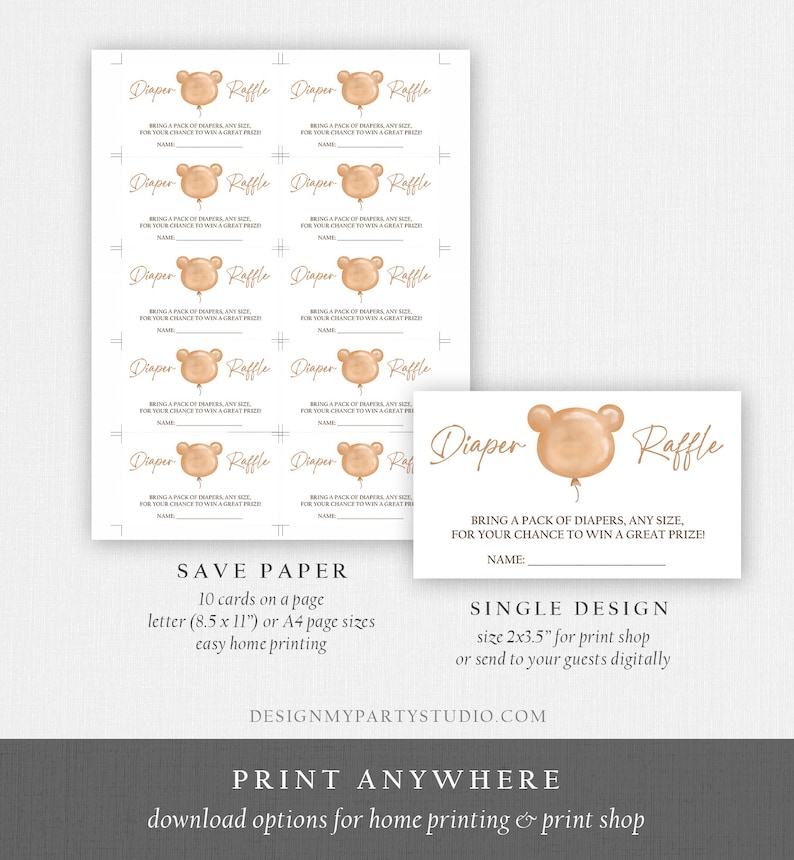 Editable Boho Teddy Bear Diaper Raffle Ticket Bear Baby Shower - Etsy