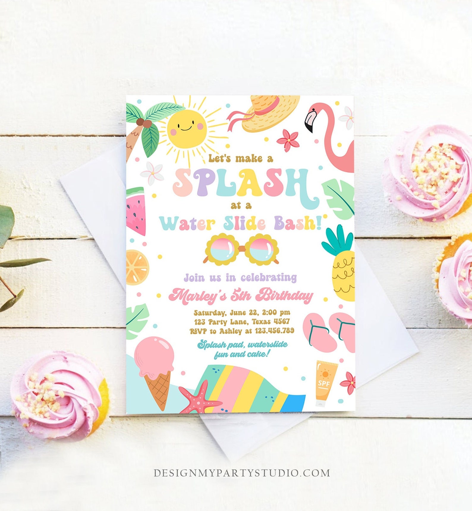 Editable Splish Splash Birthday Invitation Pool Party Girl Summer ...