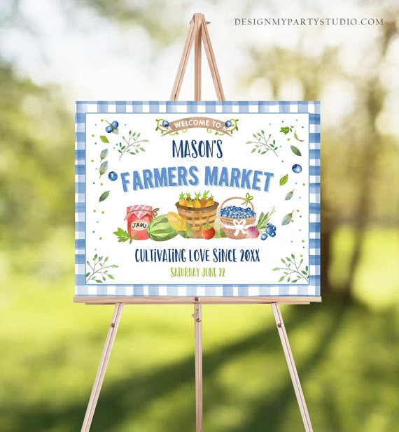 Editable Farmers Market Welcome Sign Blueberry Birthday Baby Shower ...