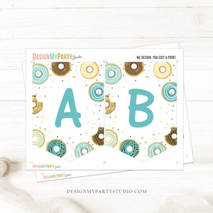 Donut Birthday Banner A-Z Alphabet Numbers Banner Boy Blue Doughnut ...