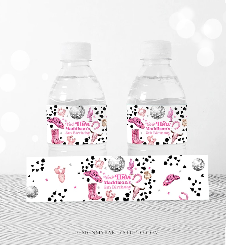 Editable Space Cowgirl Water Bottle Labels Disco Cowgirl Party Decor ...