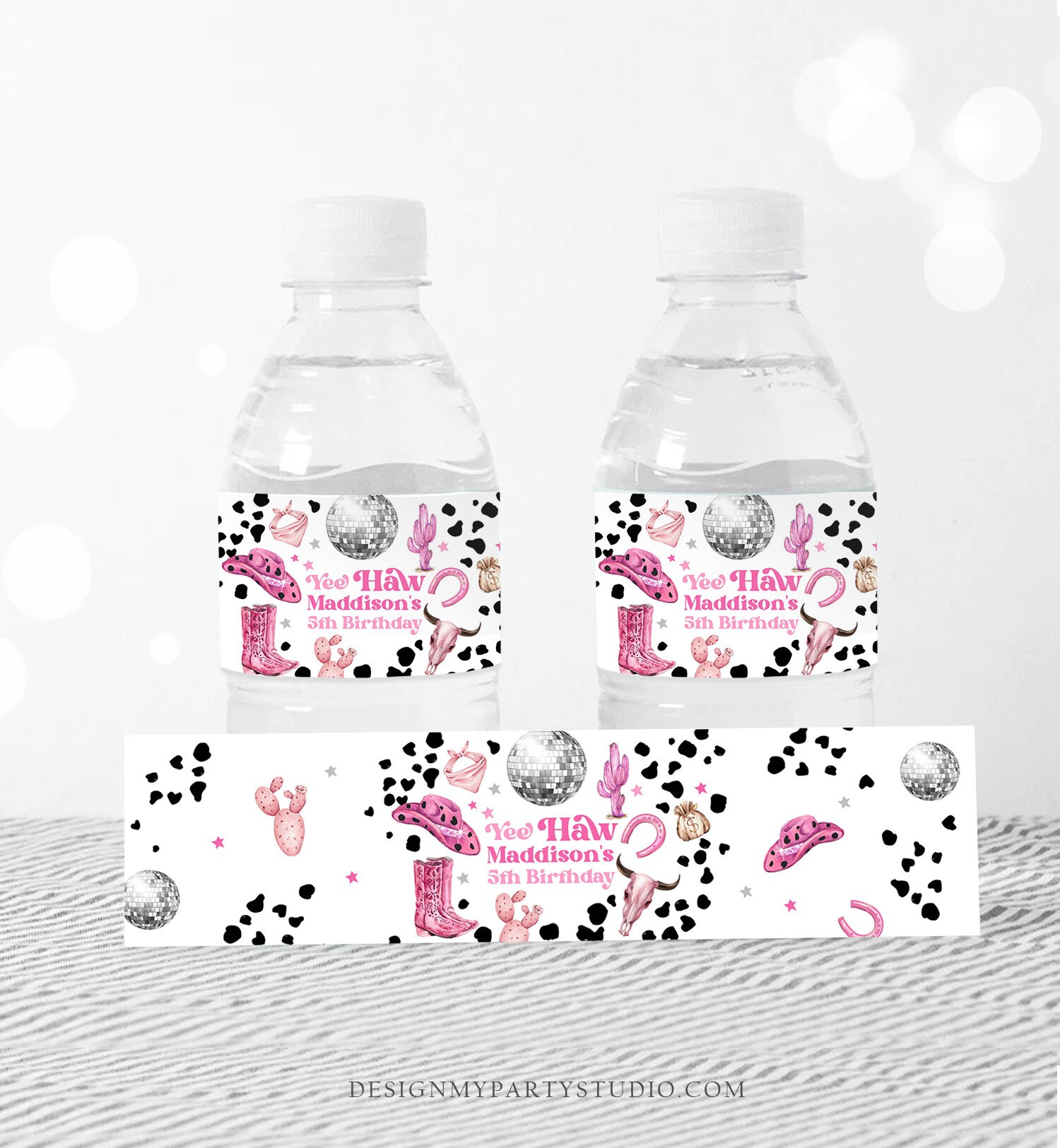 Editable Space Cowgirl Water Bottle Labels Disco Cowgirl Party Decor ...