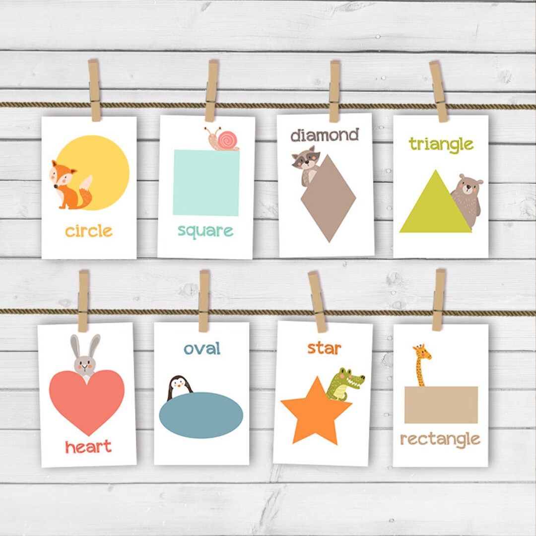 Shapes Flash Cards Shapes Flash Cards Nursery Wall Educational Kids ...