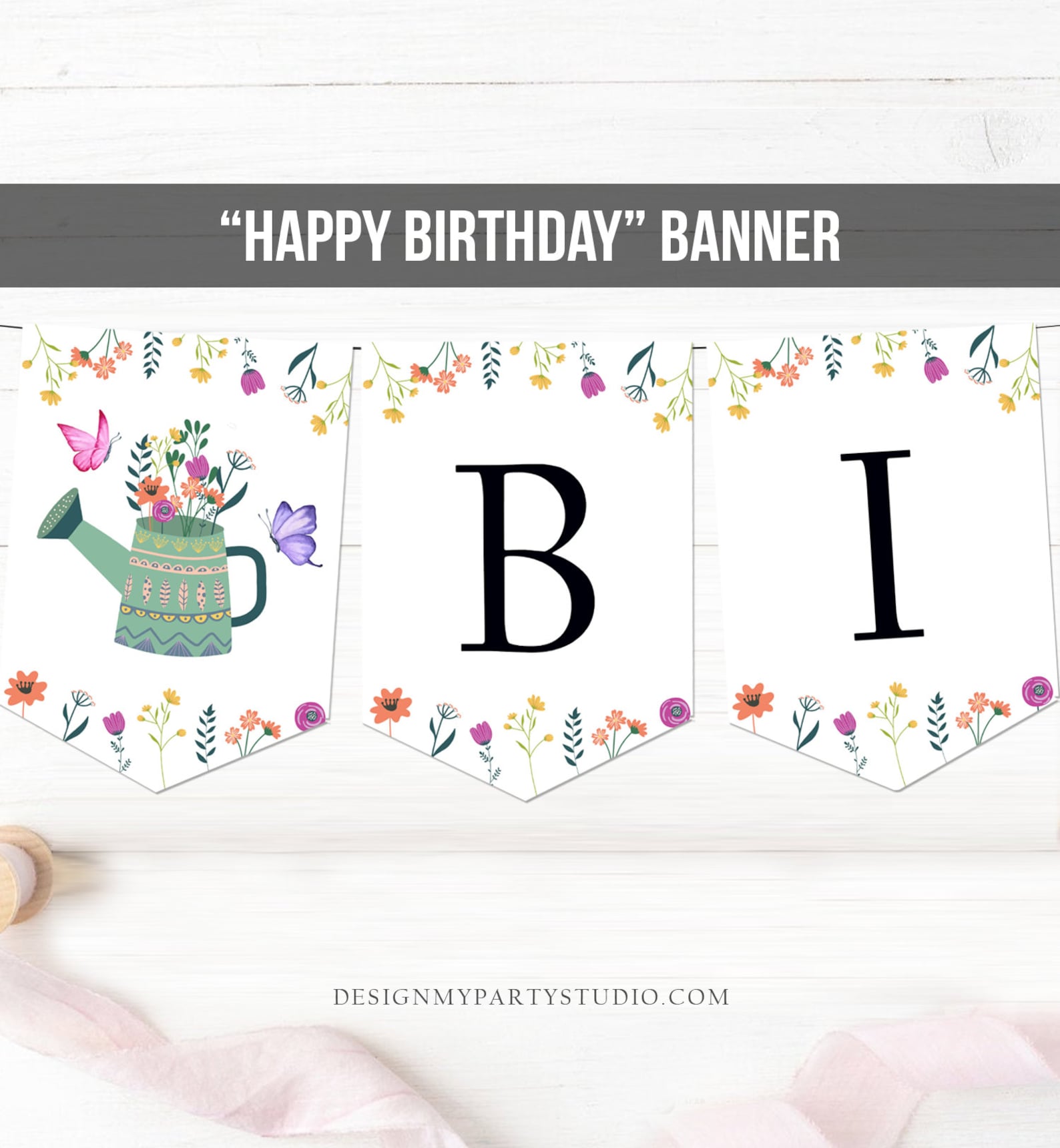 Happy Birthday Banner Wildflower Birthday Banner Girl First - Etsy