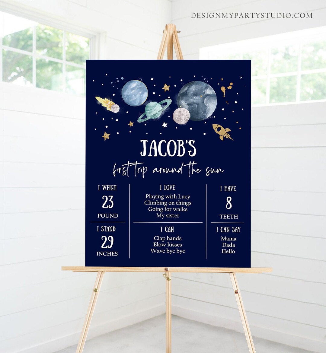 Editable Outer Space Birthday Milestones Sign First Trip Around the Sun ...