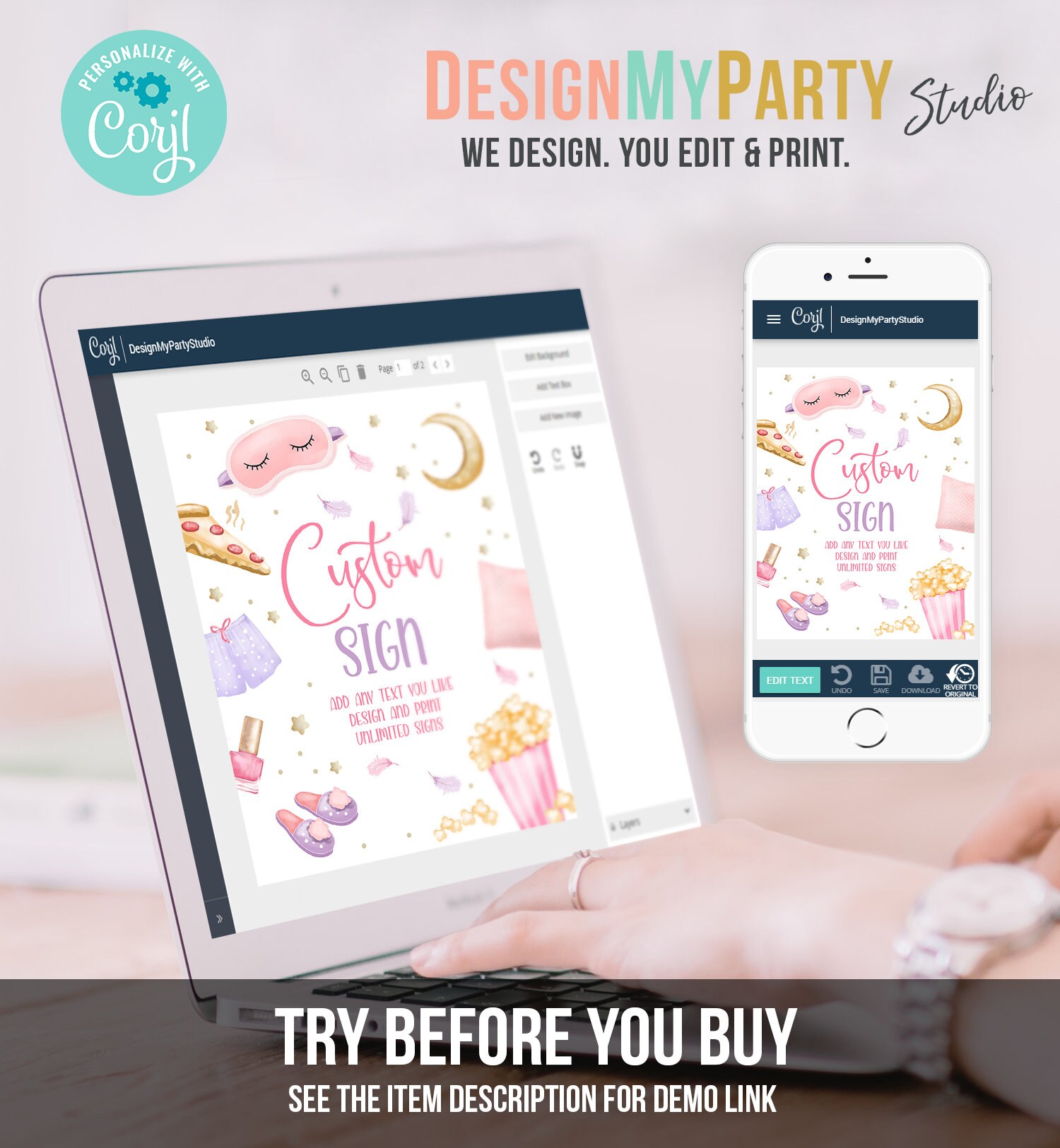 Editable Custom Sign Sleepover Birthday Slumber Party Decor Movie Night ...