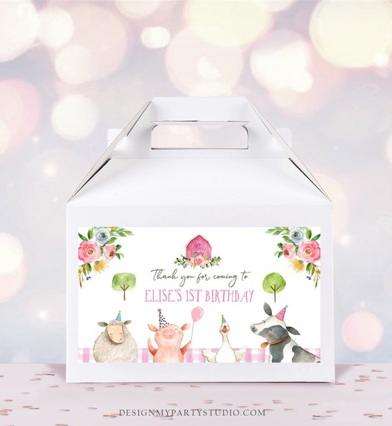 Farm Animals Gable Gift Box Label Pink Farm Birthday Girl | Etsy