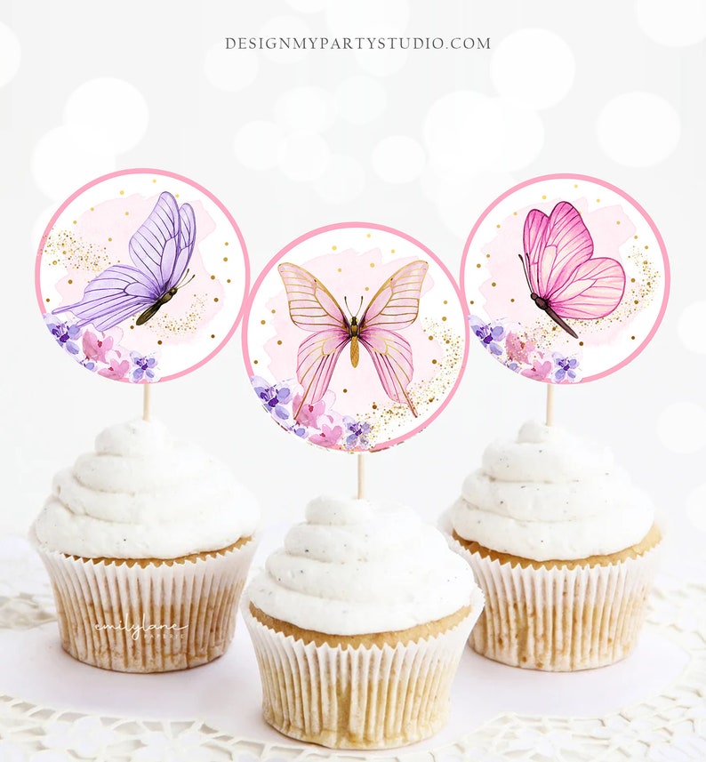 Butterfly Cupcake Toppers Favor Tags Floral Butterfly Birthday - Etsy
