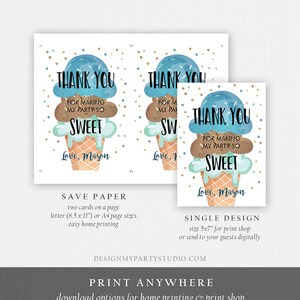 Editable Ice Cream Thank You Card Ice Cream Birthday Thank You Note Boy ...