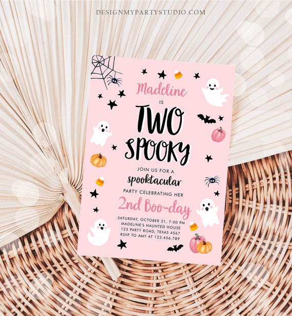 Editable Halloween Birthday Invitation 2nd Pink Ghost Costume Party ...