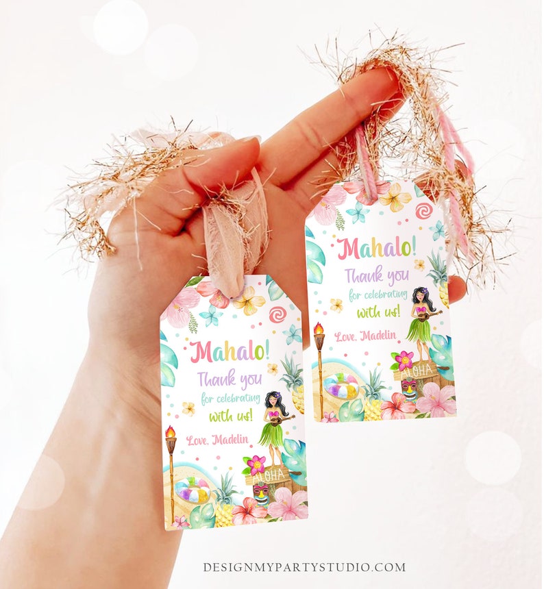 Editable Tropical Aloha Hawaiian Favor Tag Luau Birthday Party Thank ...