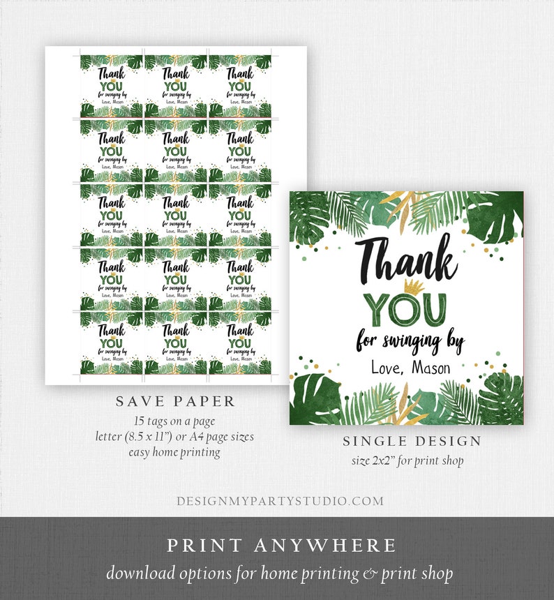 Editable Tropical Safari Favor Tags Thank You Wild One Label - Etsy