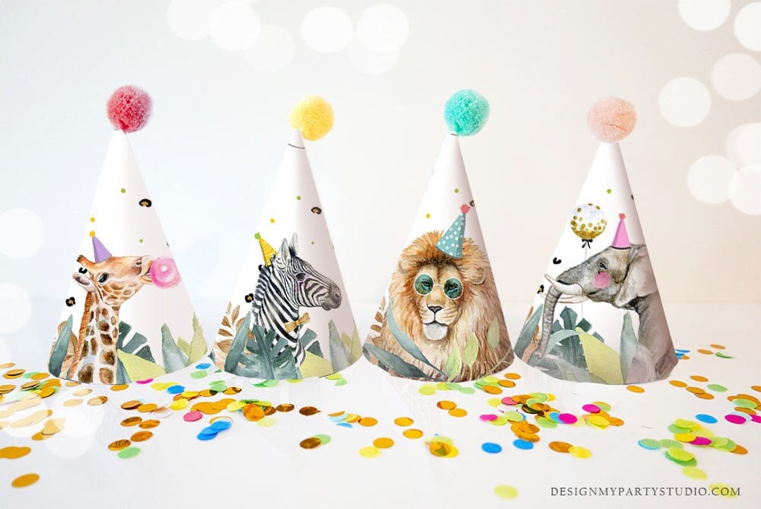 Printable Party Hats Party Animals Birthday Party Birthday Decor Safari ...