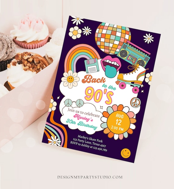 Editable 90s Birthday Party Invitation Back To The 90s Birthday Retro ...