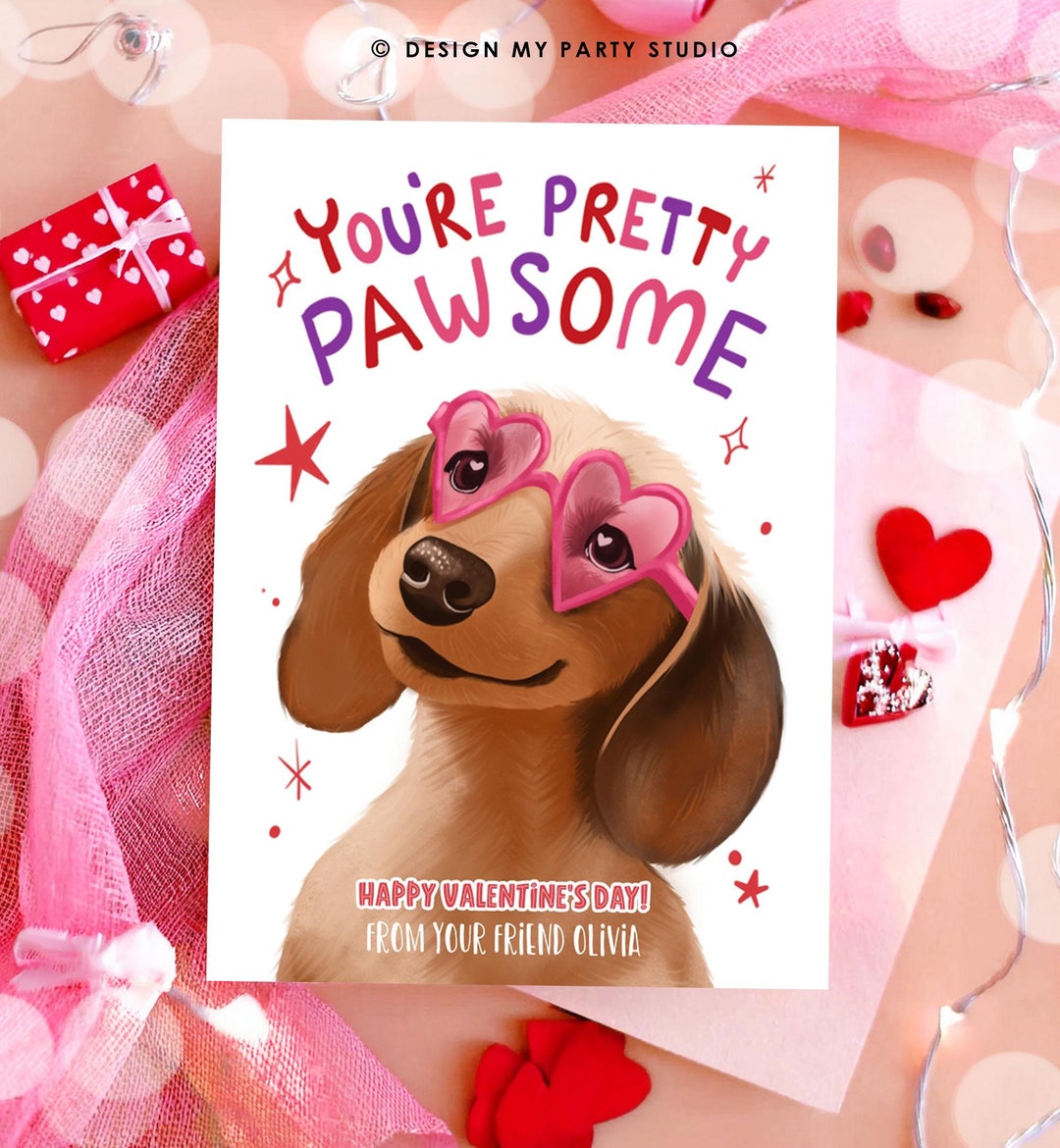 Editable Valentine's Day Tag You're Pretty Pawsome Dog Puppy Valentine ...