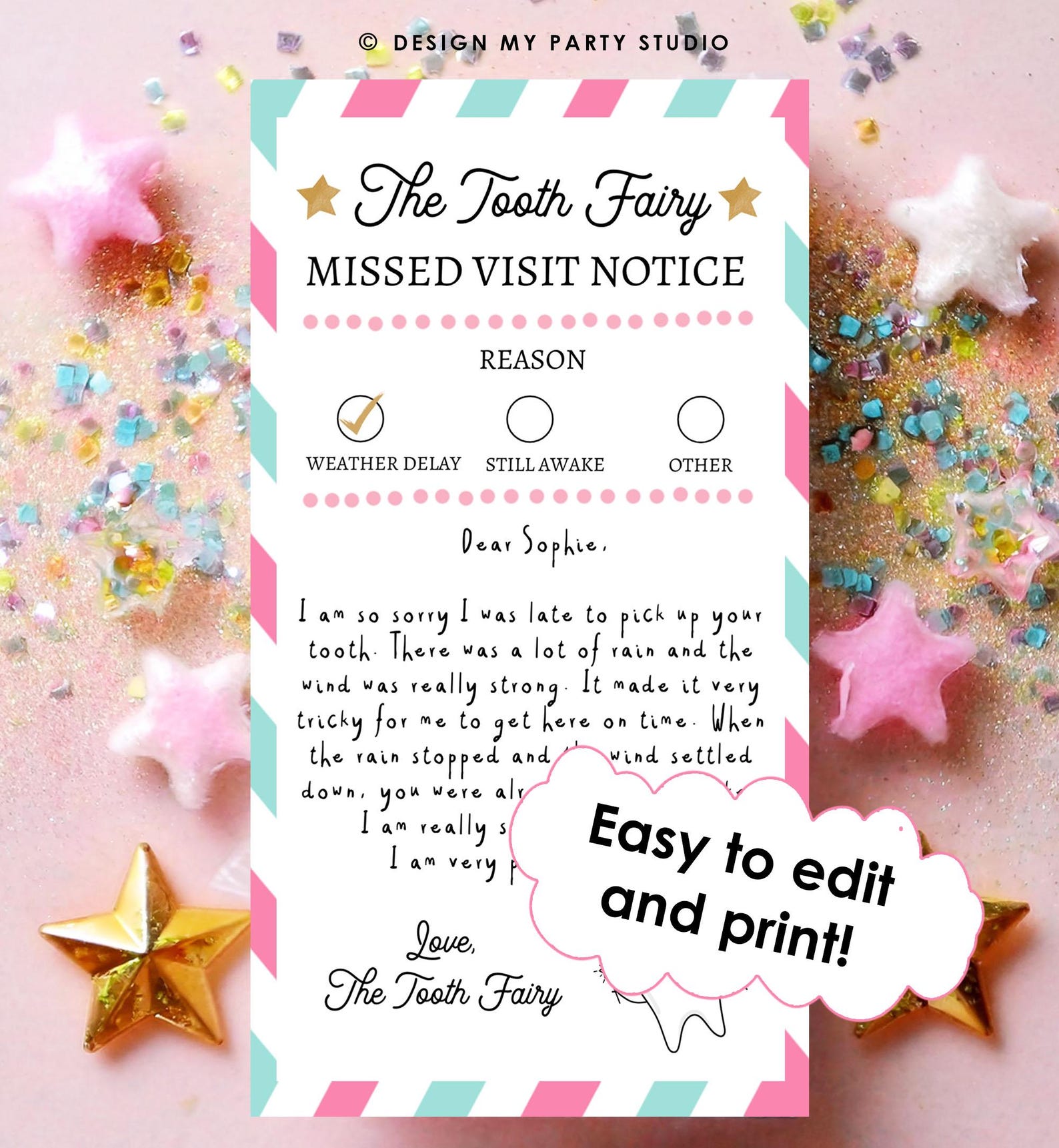 Editable Tooth Fairy Apology Note Official Fairy Note Missed Visit ...