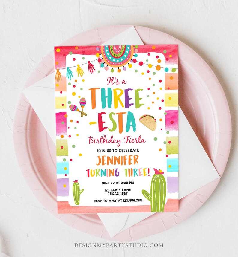 Editable Three-esta Fiesta Birthday Invitation Third Birthday - Etsy