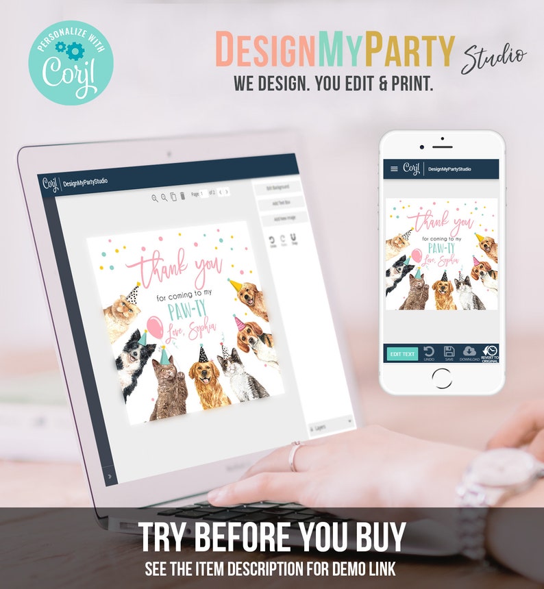 Editable Cats and Dogs Favor Tags Puppy Kitten Birthday Thank You Tag ...