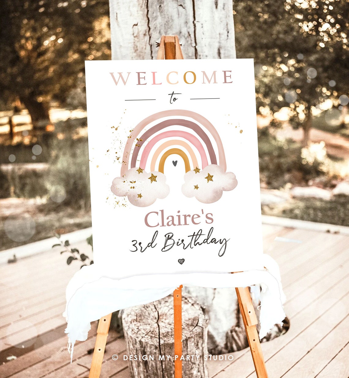 Editable Rainbow Welcome Sign Rainbow Birthday Modern Earth Tones Boho ...
