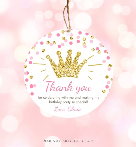 Editable Princess Favor Tags Birthday Thank You Tag Girl Pink - Etsy