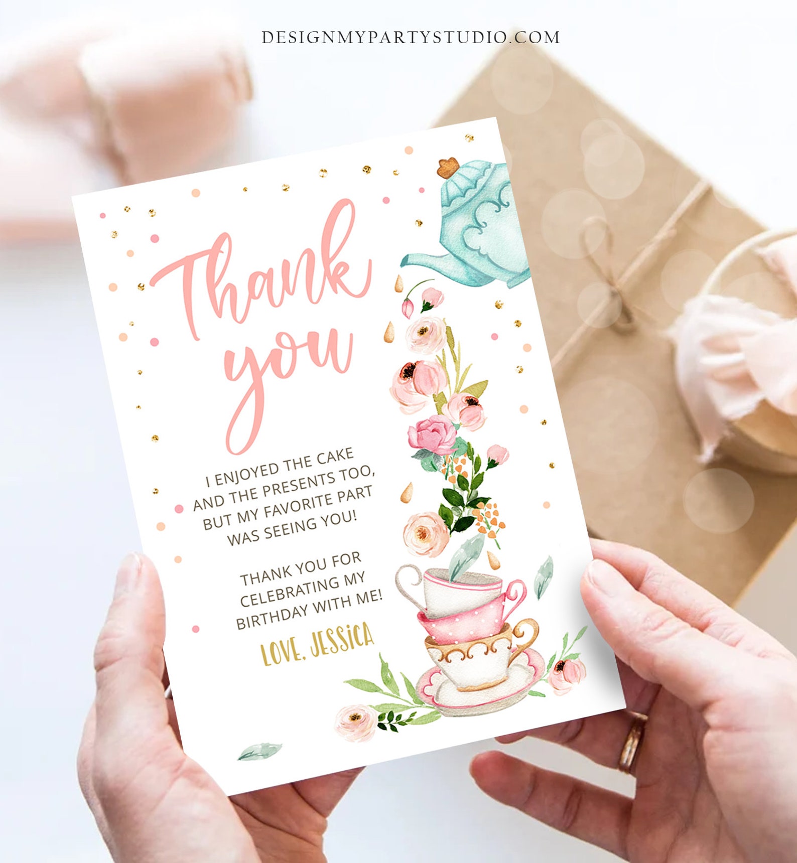Editable Tea Party Thank You Card Floral Tea Birthday Baby - Etsy