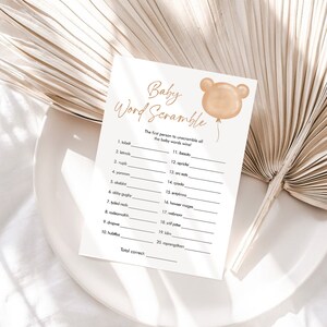 Editable Word Scramble Baby Shower Game Modern Bear Cute Teddy Bear Baby Shower Boho Bearly Wait ...