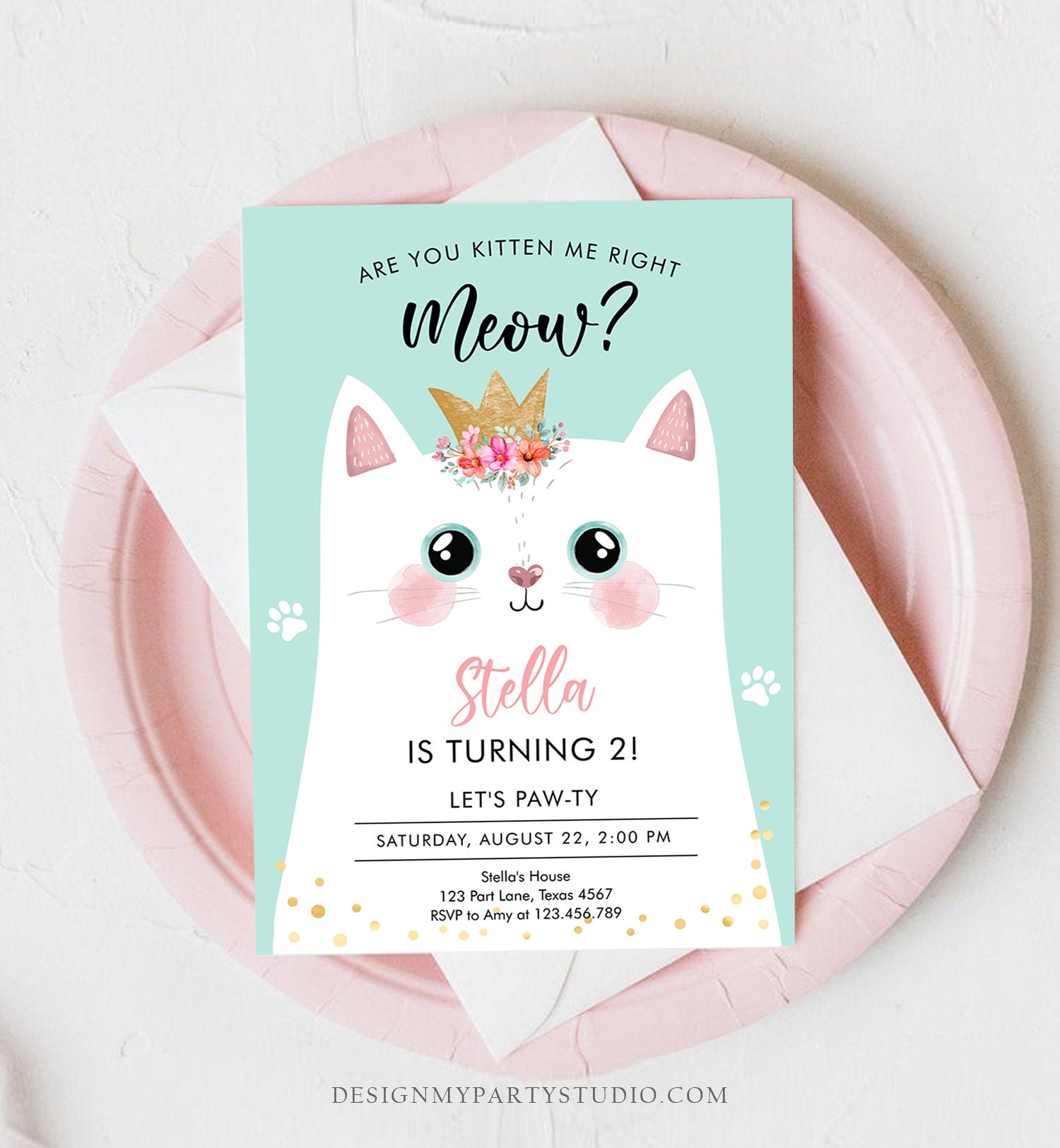 Editable Kitten Birthday Invitation Kitty Cat Birthday Party - Etsy