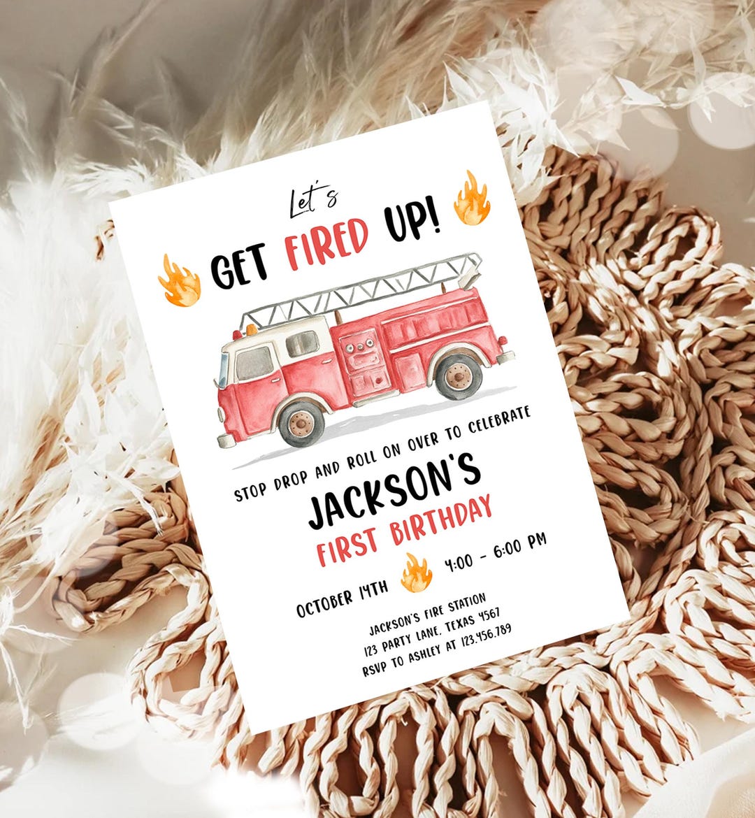 Editable Get Fired up Birthday Invitation Firefighters Firetruck Fire ...