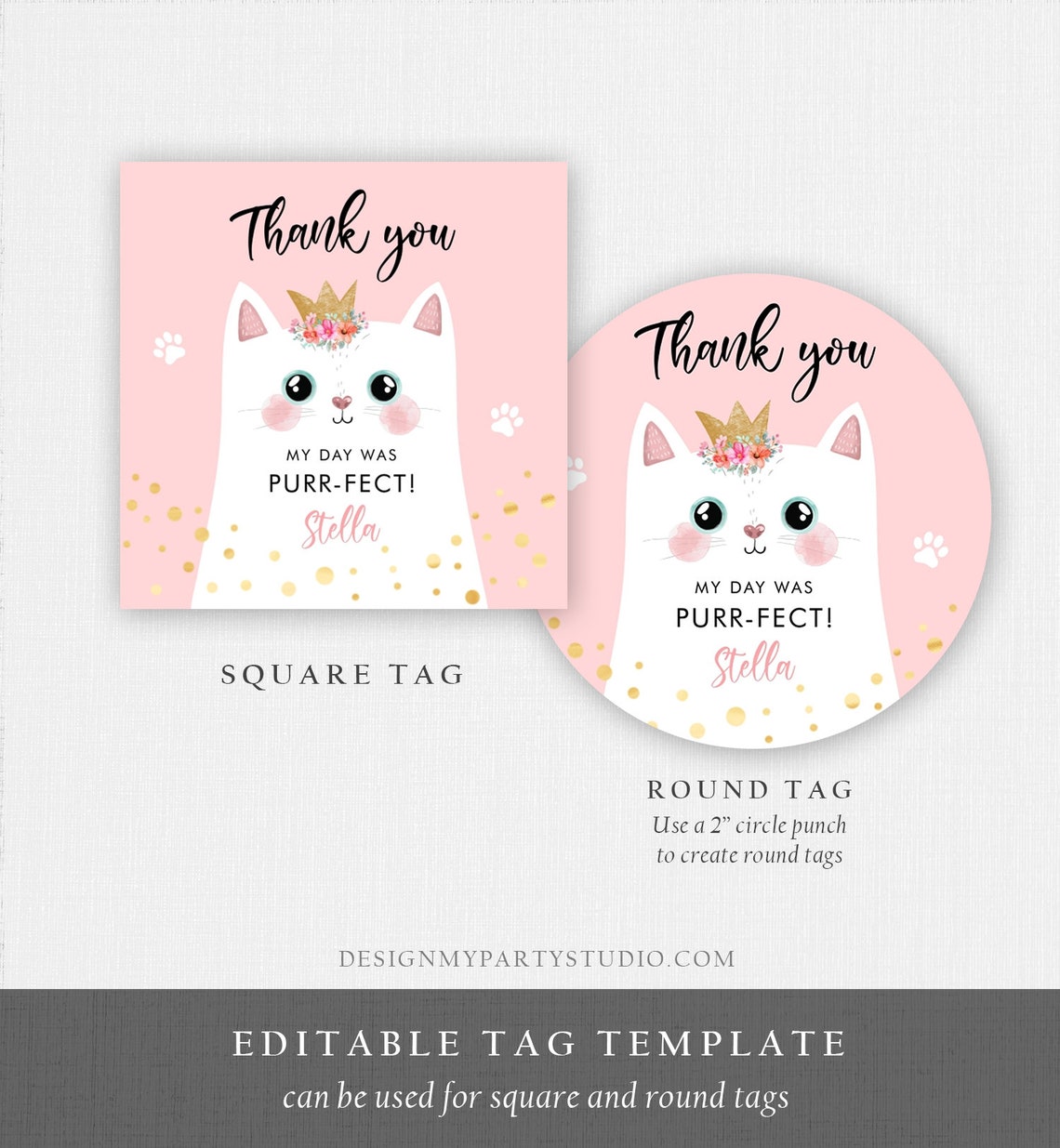 Editable Kitten Party Favor Tags Kitty Birthday Thank You Tags - Etsy