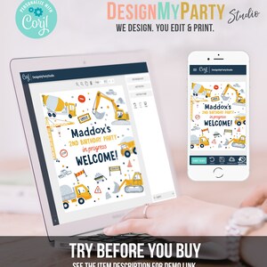 Editable Construction Birthday Welcome Sign Yellow Dump Truck ...