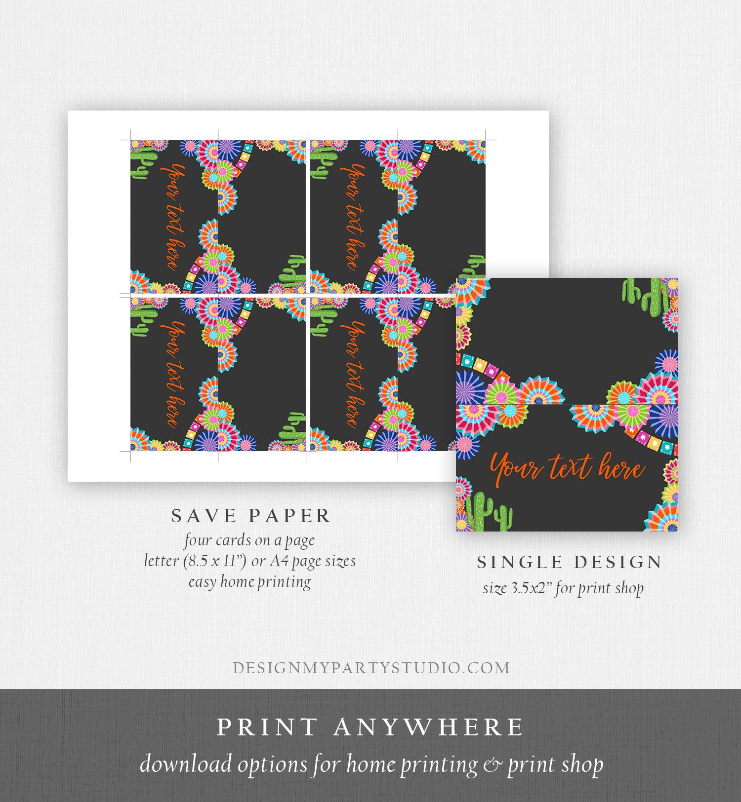 Editable Fiesta Cactus Food Labels Fiesta Party Place Card | Etsy