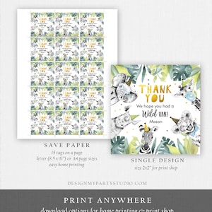 Editable Party Animals Favor Tags Wild One Animals Thank You Tag Safari ...