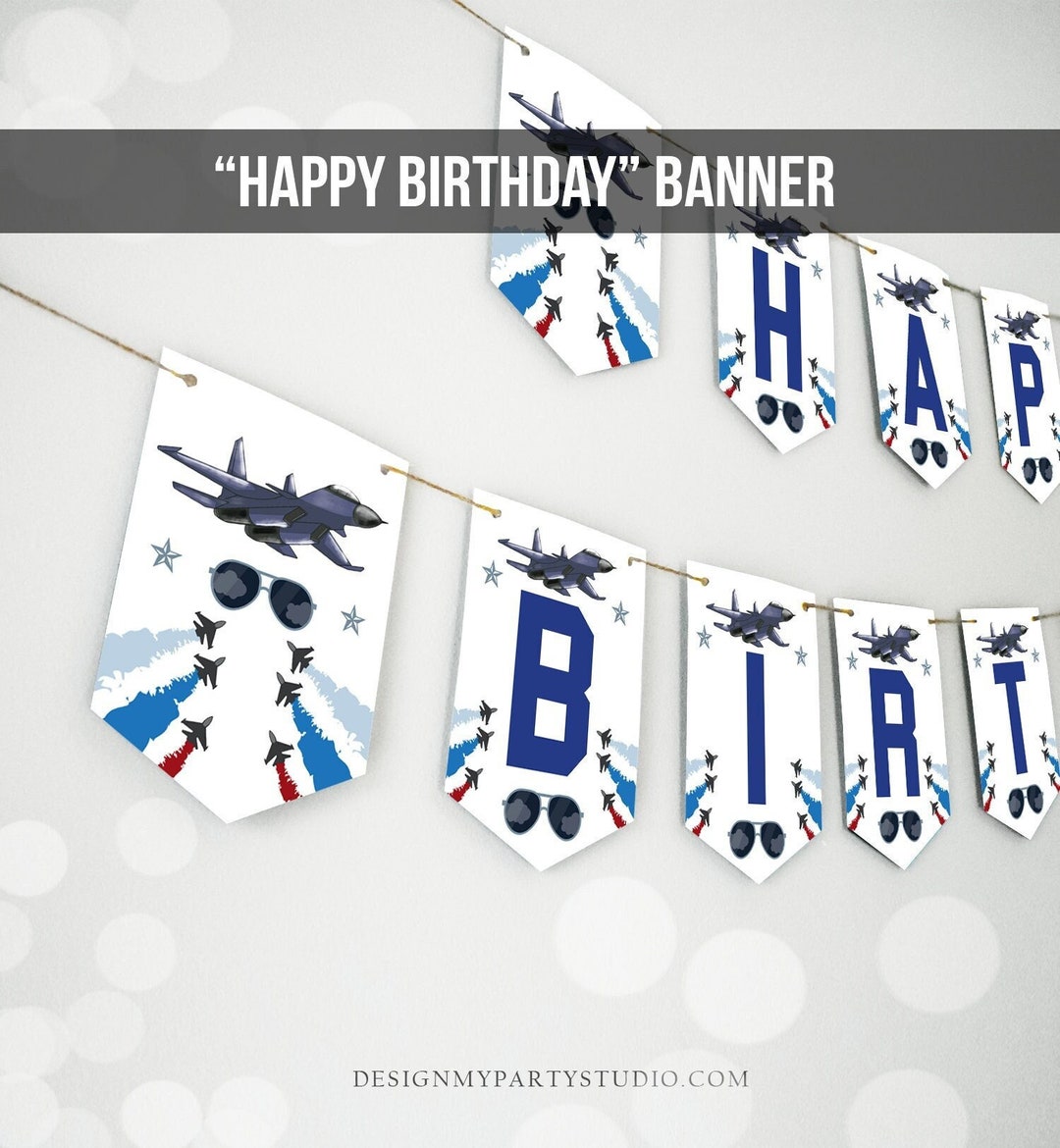 Fighter Pilot Happy Birthday Banner Fighter Jet Pilot Banner Boy Top ...