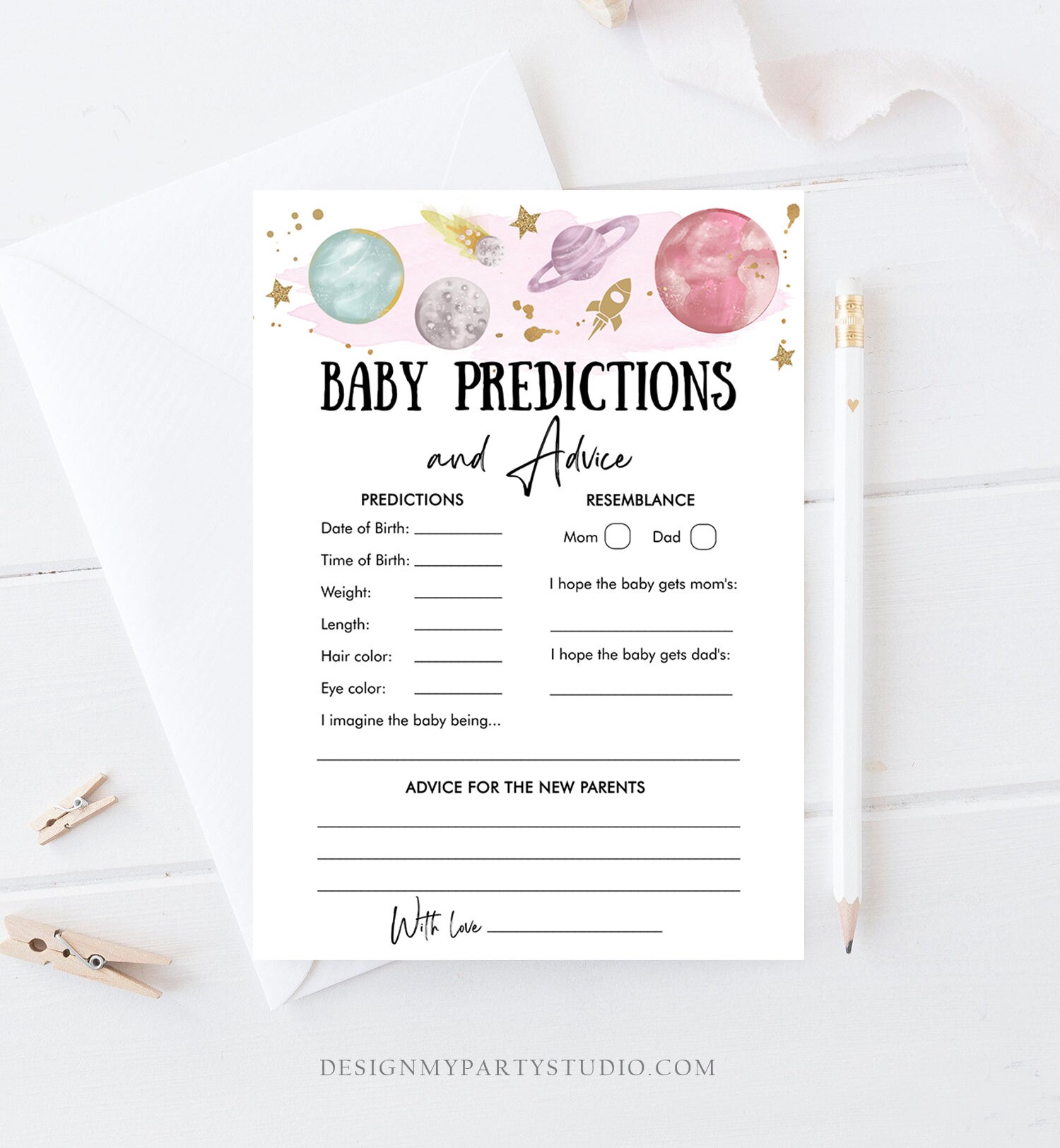 Editable Baby Predictions Baby Shower Game Advice Outer Space - Etsy