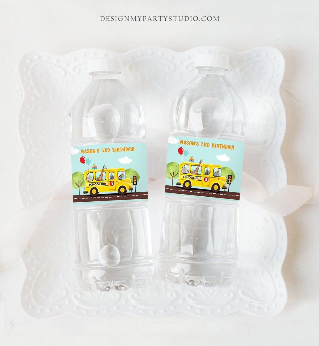 Editable School Bus Water Bottle Labels Wheels on the Bus Decor Bus ...