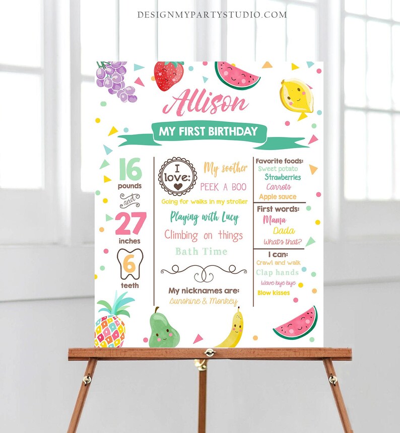 Editable Fruit Birthday Milestones Sign Girl Pink Twotti | Etsy