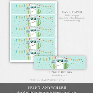 Editable Water Bottle Labels Llama Birthday Cactus Blue - Etsy