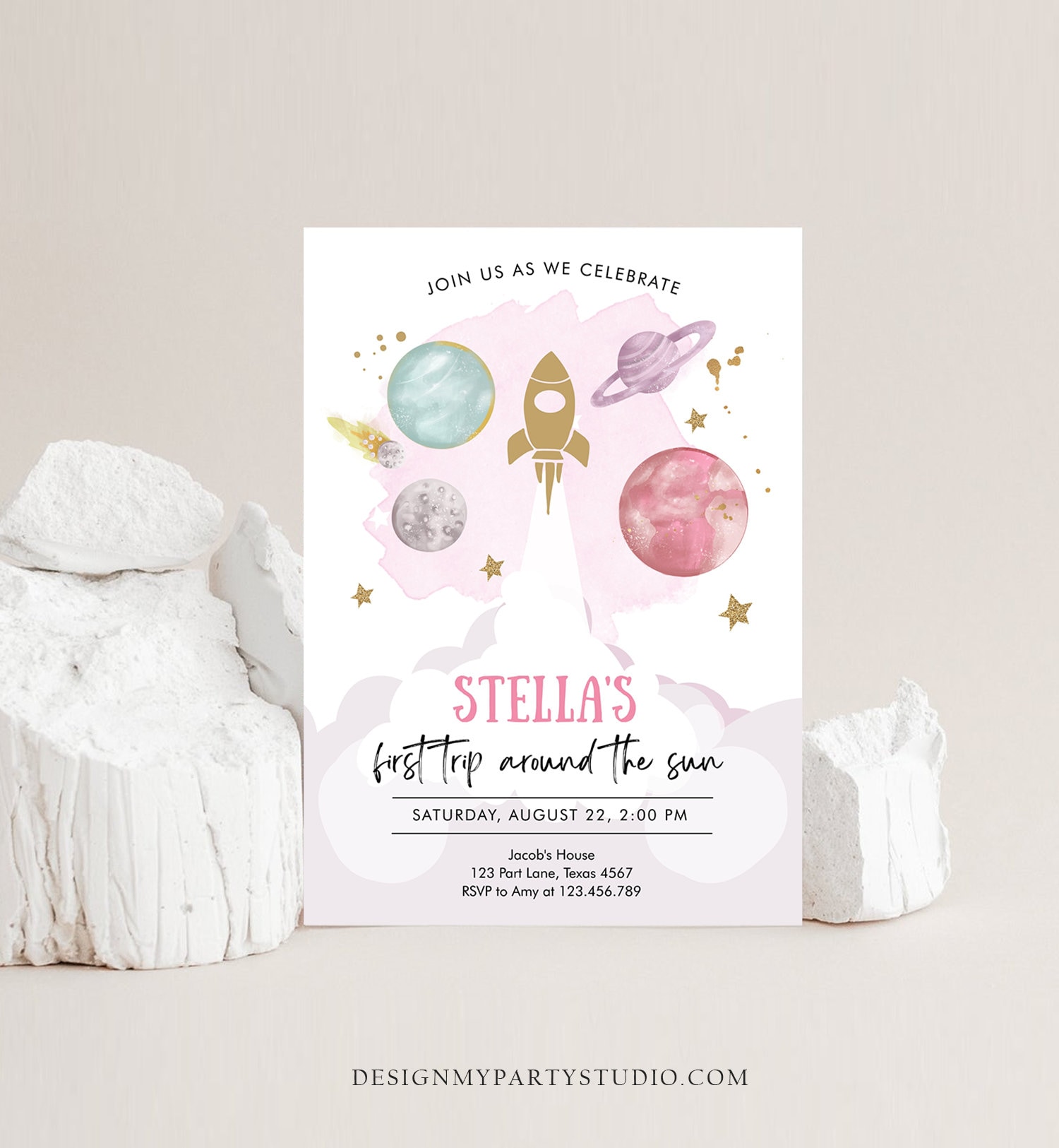 Editable Outer Space Girl First Birthday Invitation Galaxy - Etsy