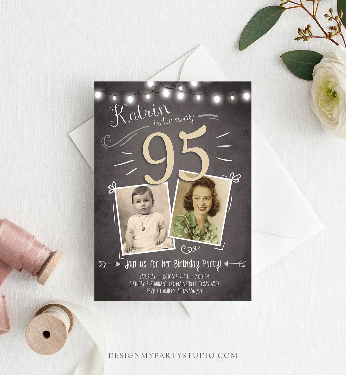 Editable 95th Birthday Invitation ANY AGE Chalkboard Rustic | Etsy