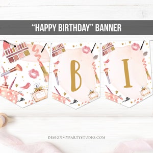 Spa Party Happy Birthday Banner Spa Glitters and Glamour Glitz Glam ...